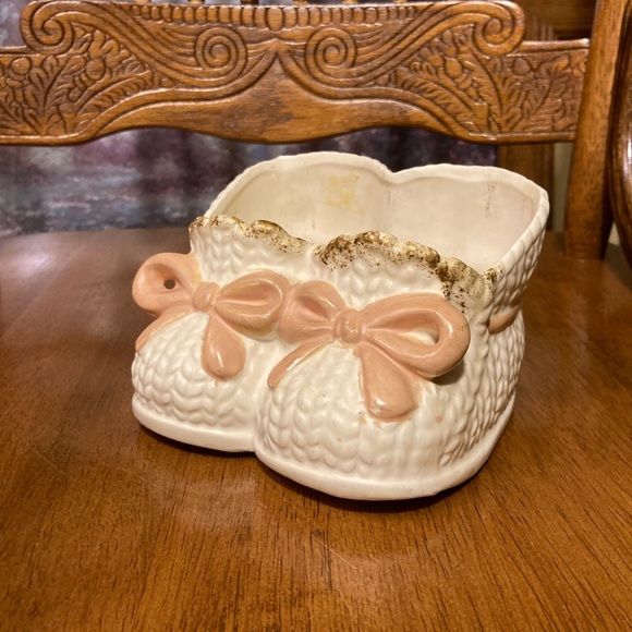 Accents | Vintage White Baby Shoe Planter Pink Bows | Poshmark